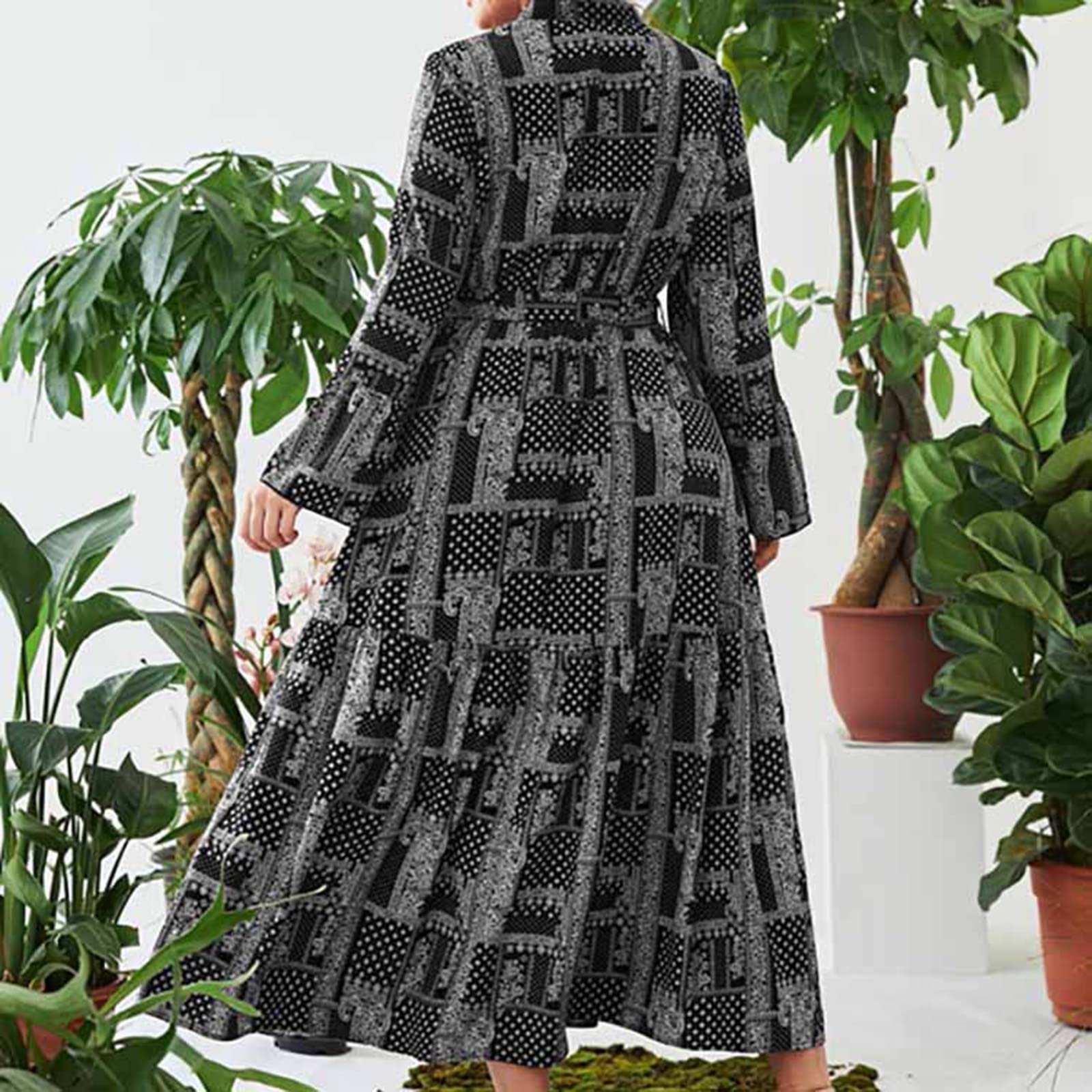 Dresses for Women 2023 Long Sleeve Women's 2023 Square Polka Dot Print Summer Dress V Neck Long Sleeves Flare Cuff A