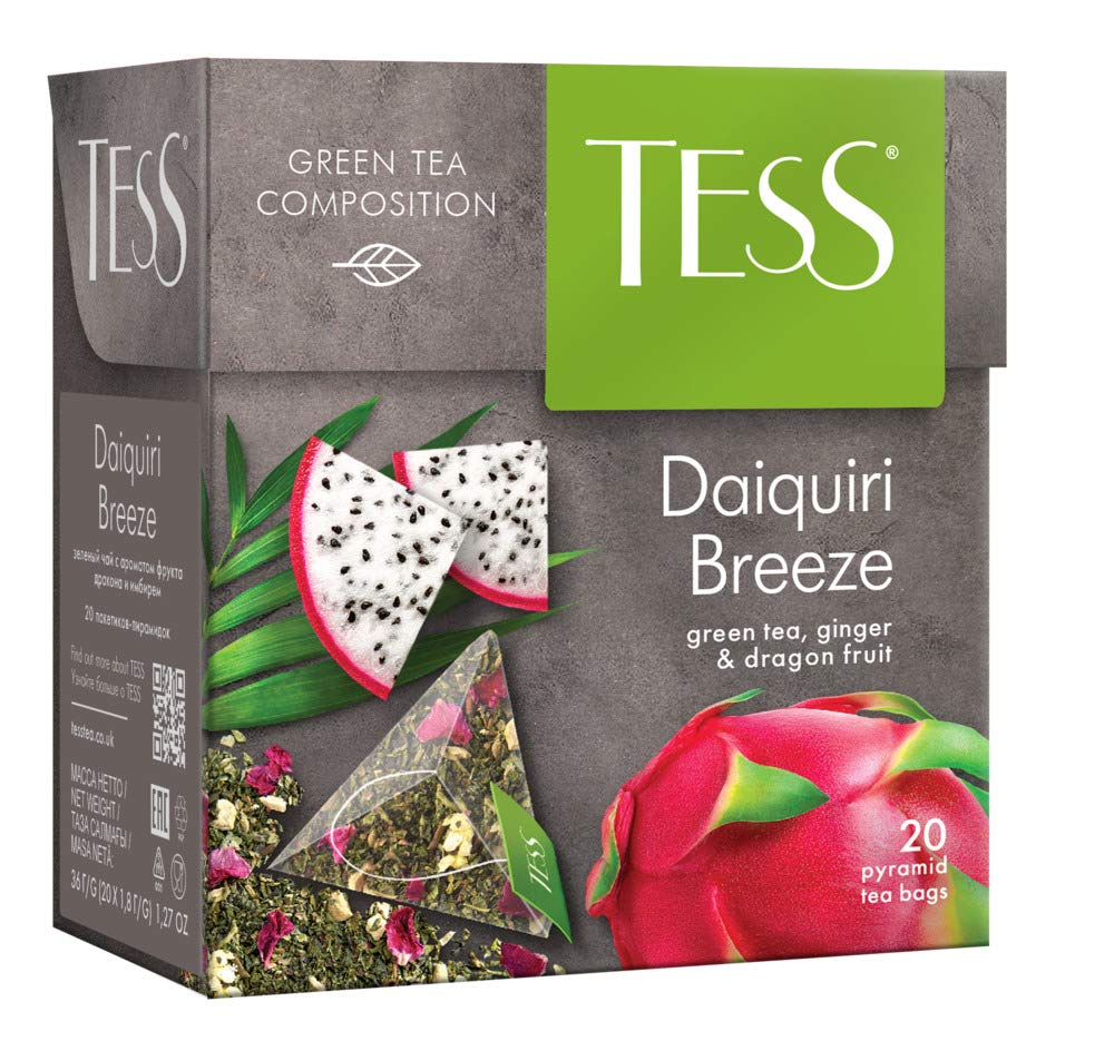 Tess Daiquiri Breeze Green Tea Composition Green Tea, Ginger and Dragon Fruit Leaf Tea in 20 Pyramid Sachets