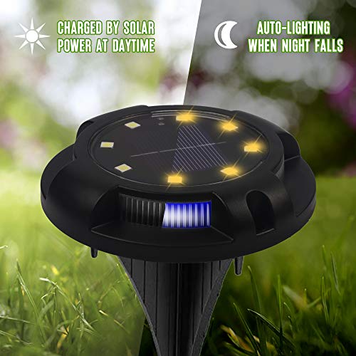 MAGGIFT 8 Pack Solar Ground Lights Outdoor, Disk Light 8 LED Warm White + 4 LED Blue, Waterproof Solar Powered Lights, In-Ground Walkway Deck for Pathway Driveway Landscape Garden Patio, Lawn, Yard
