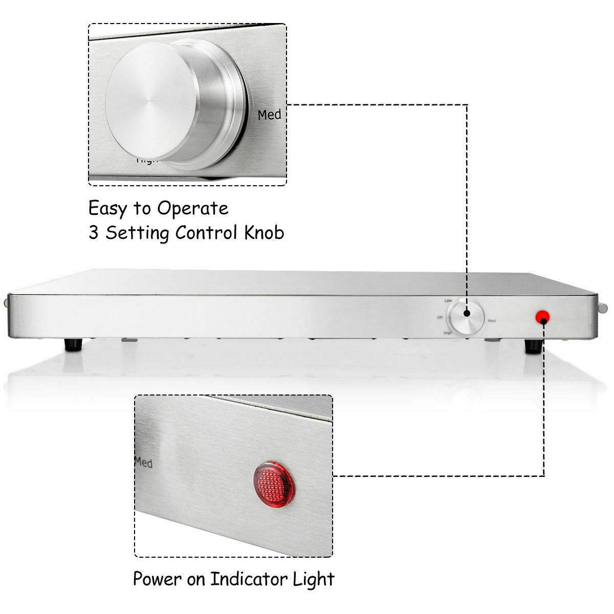 Adumly Electric Warming Tray Food Dish Warmer Stainless Steel Hot Plate Buffet Tabletop