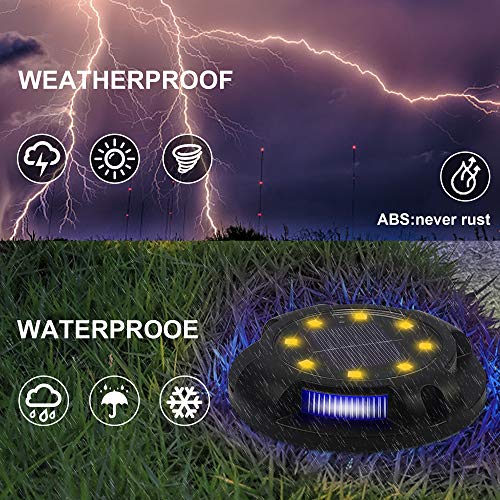 MAGGIFT 8 Pack Solar Ground Lights Outdoor, Disk Light 8 LED Warm White + 4 LED Blue, Waterproof Solar Powered Lights, In-Ground Walkway Deck for Pathway Driveway Landscape Garden Patio, Lawn, Yard