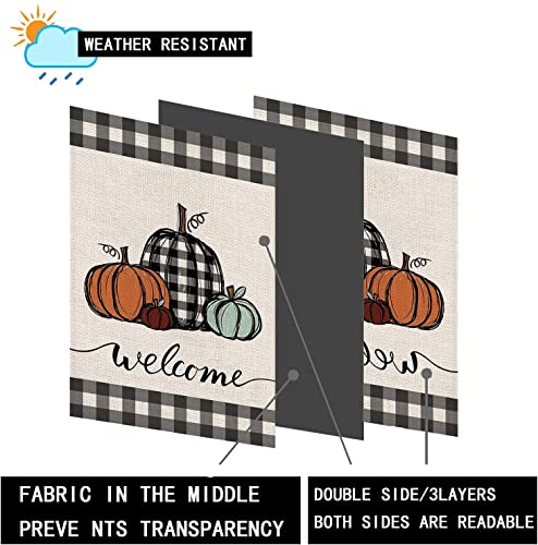 Mloabuc Fall Pumpkins Garden Flag Autumn Welcome Thanksgiving Buffalo Check Fall Yard Flag Farmhouse Double Sided Lattice Vertical Outdoor Decor 12 x 18 In