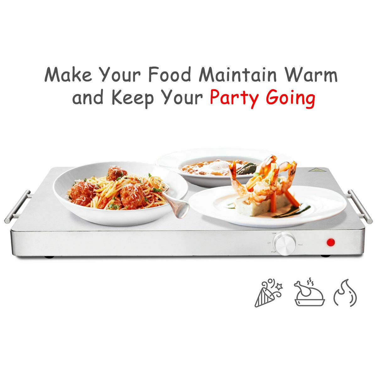 Adumly Electric Warming Tray Food Dish Warmer Stainless Steel Hot Plate Buffet Tabletop