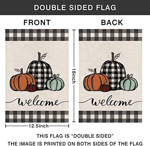 Mloabuc Fall Pumpkins Garden Flag Autumn Welcome Thanksgiving Buffalo Check Fall Yard Flag Farmhouse Double Sided Lattice Vertical Outdoor Decor 12 x 18 In