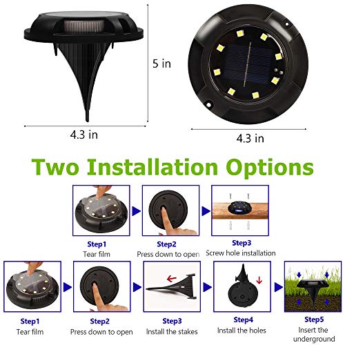 MAGGIFT 8 Pack Solar Ground Lights Outdoor, Disk Light 8 LED Warm White + 4 LED Blue, Waterproof Solar Powered Lights, In-Ground Walkway Deck for Pathway Driveway Landscape Garden Patio, Lawn, Yard