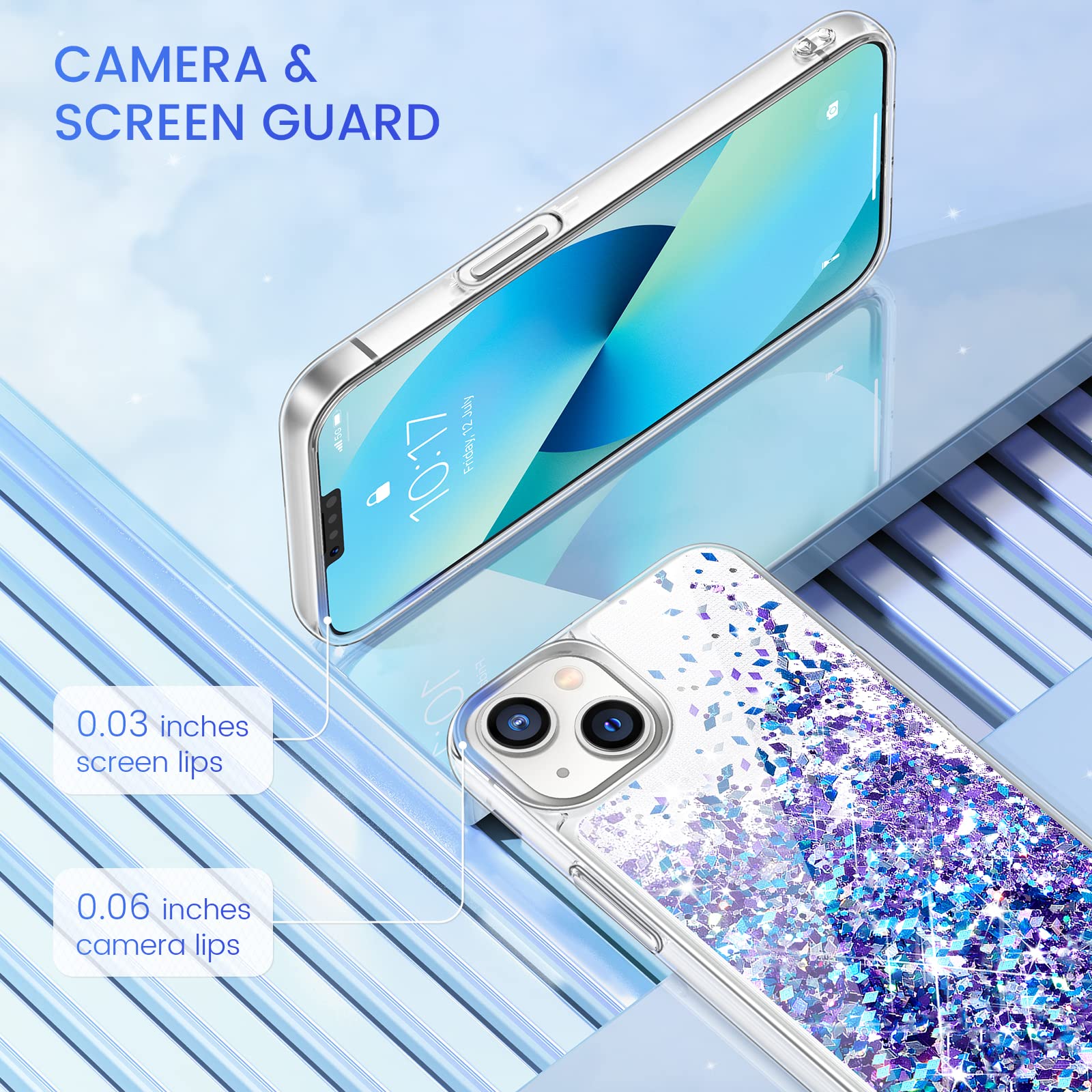 Caka Case Compatible for iPhone 13 Mini Glitter Phone Case Girly Women Bling Sparkle Flowing Floating Quicksand Waterfall Clear Soft TPU Case Cover for iPhone 13 Mini (5.4 inches) (Blue Purple)