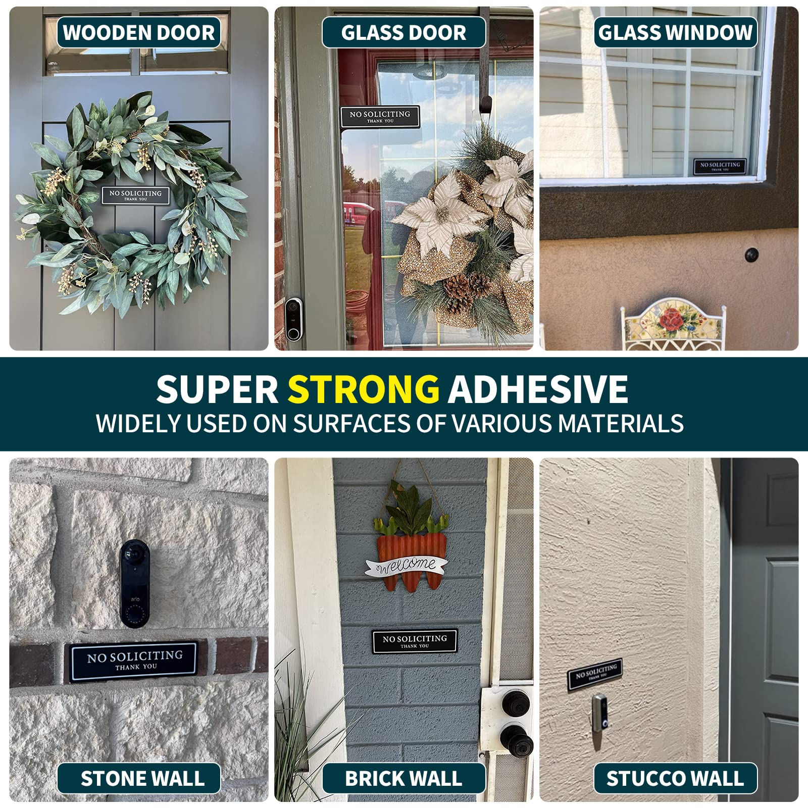 2 Pack No Soliciting Sign for House — Keep Solicitors Away, with Strong Adhesive Tape for Any Surface, 8.2 × 2.4 Inch, Stylish & Prominent Design, Perfect for Home Office Front Doors, Walls, Windows
