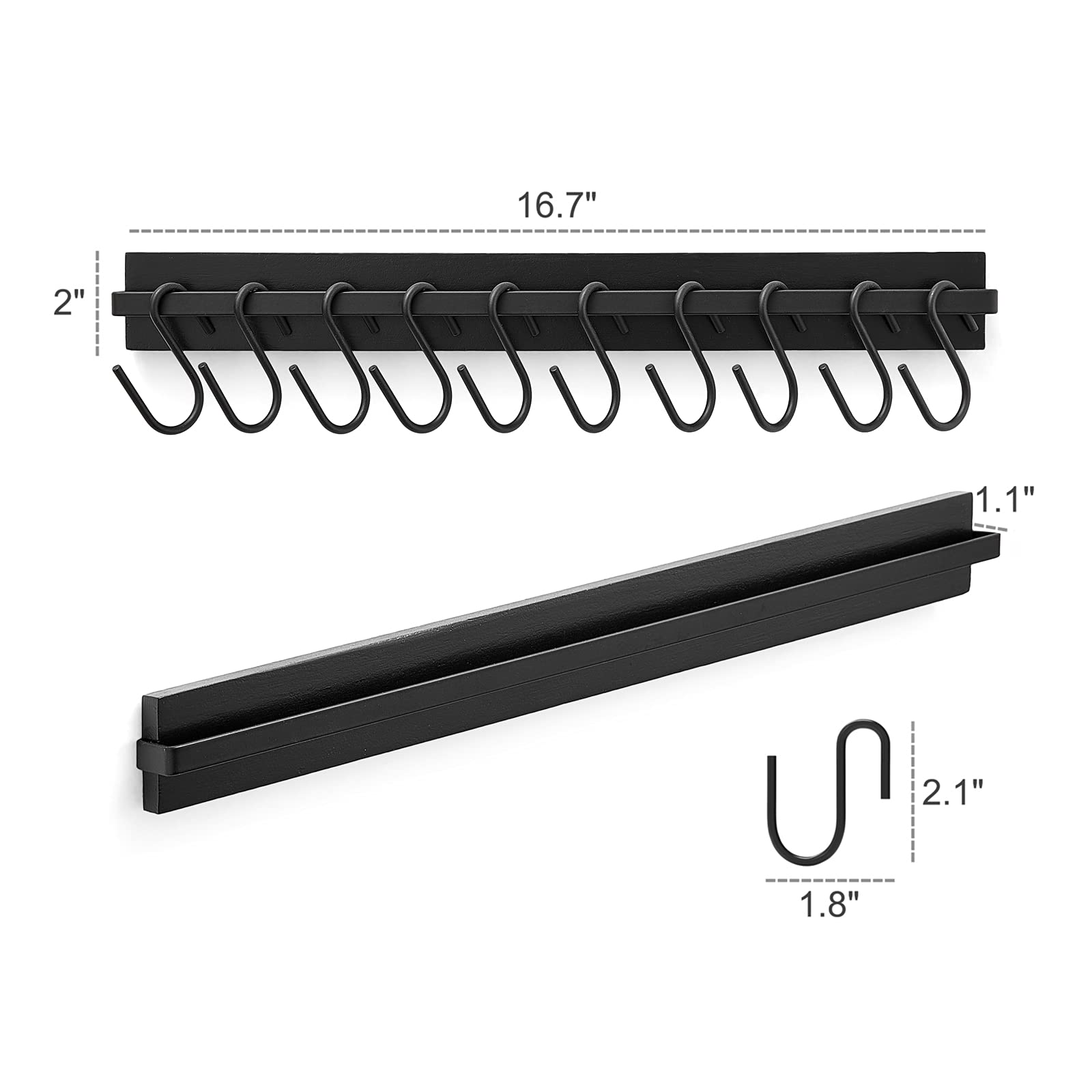 Mkono Hat Rack for Wall Wooden Baseball Caps Organizer with 20 Hooks Rustic Cowboy Hat Hanger Wall Mounted Caps Display Rack for Closet Bedroom Entryway, Set of 2, Black