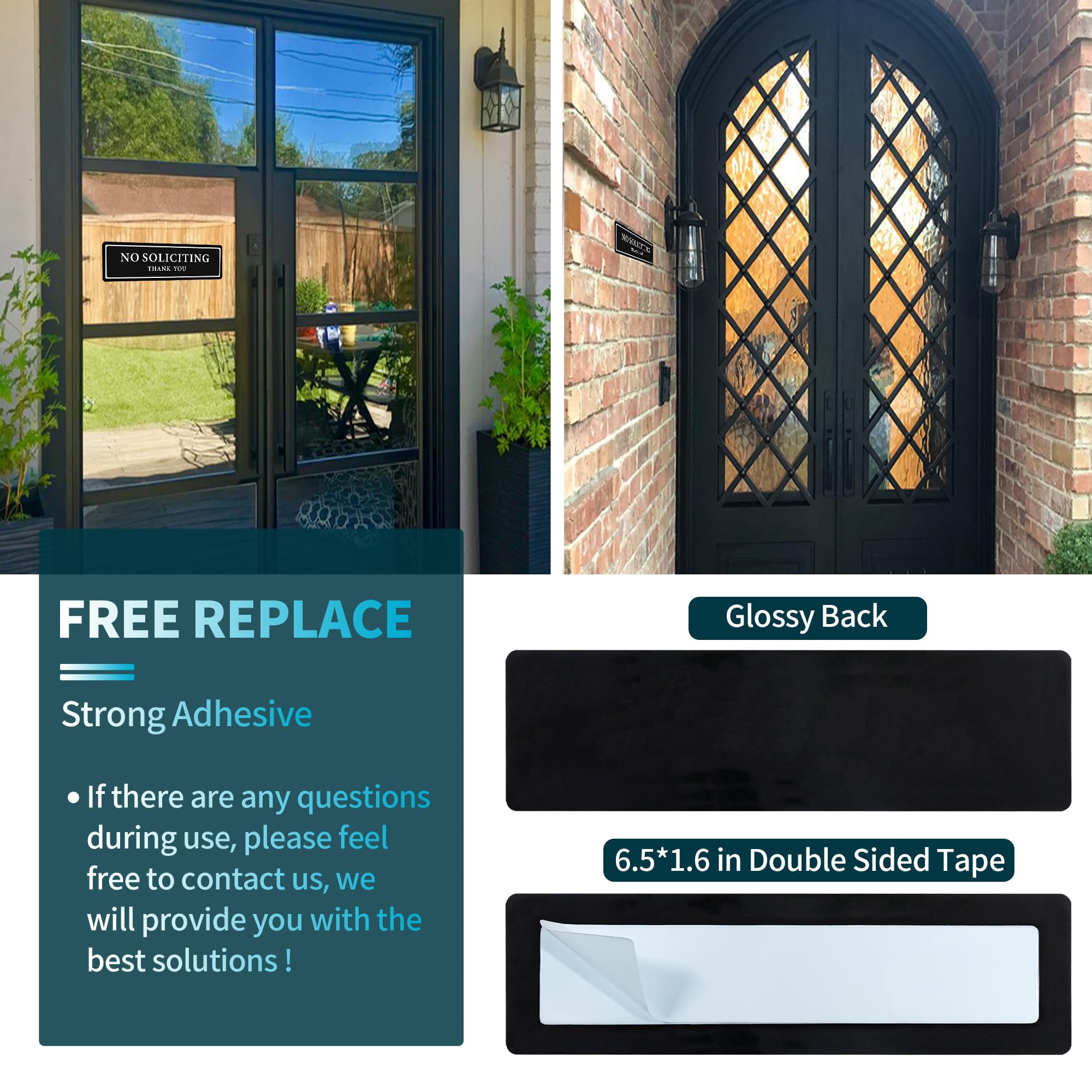 2 Pack No Soliciting Sign for House — Keep Solicitors Away, with Strong Adhesive Tape for Any Surface, 8.2 × 2.4 Inch, Stylish & Prominent Design, Perfect for Home Office Front Doors, Walls, Windows