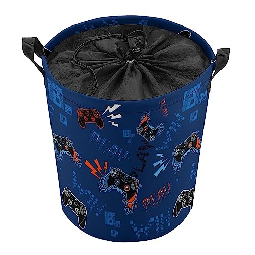 LynaRei Laundry Hamper Game Joystick Dirty Clothes Storage Basket Gamer Doodle Collapsible Waterproof Toy Organizer for Boys And Girls Bedrooms, Bathroom