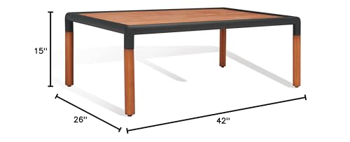 Patio Coffee Table 42 in W X 26 D 15 H Black Natural Classic Rectangular Metal Wood Finish Water Resistant