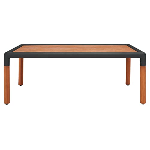 Patio Coffee Table 42 in W X 26 D 15 H Black Natural Classic Rectangular Metal Wood Finish Water Resistant