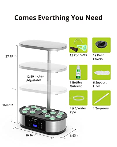WiFi 12 Pods Hydroponics Growing System with APP Controlled, JustSmart Indoor Garden Up to 30" with 36W 120 LED Grow Light, Silent Pump System, Automatic Timer for Home Kitchen Gardening, GS1 Plus