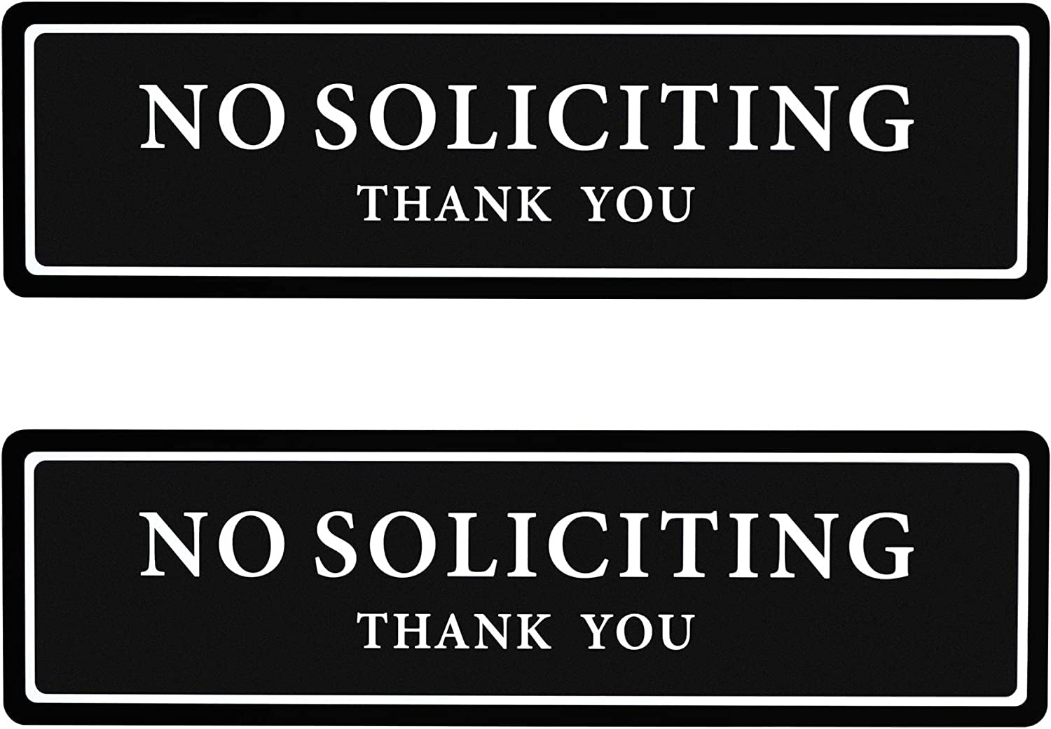 2 Pack No Soliciting Sign for House — Keep Solicitors Away, with Strong Adhesive Tape for Any Surface, 8.2 × 2.4 Inch, Stylish & Prominent Design, Perfect for Home Office Front Doors, Walls, Windows