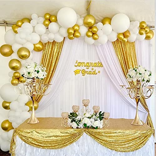 10x10 ft White Backdrop Curtains and 10x4 ft Gold Sequin Backdrop Curtains for Parties, Wrinkle Free Backdrop Drapes for Wedding Birthday Party Photography Background, 4 Panels