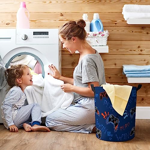 LynaRei Laundry Hamper Game Joystick Dirty Clothes Storage Basket Gamer Doodle Collapsible Waterproof Toy Organizer for Boys And Girls Bedrooms, Bathroom
