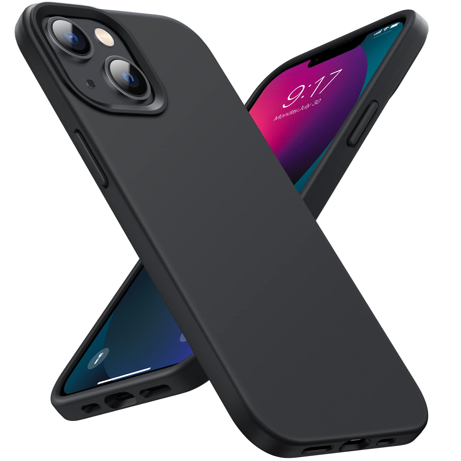 OuXul iPhone 13 Mini Case Liquid Silicone & Soft Microfiber Lining Phone Case with Camera & Screen Protective for iPhone Mini 13 5.4 inch (Black)
