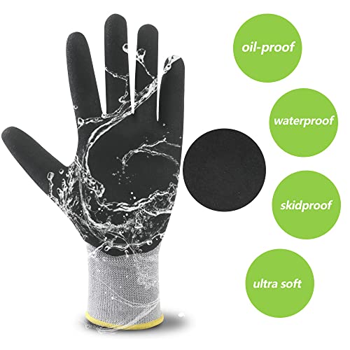 eMerit Bamboo Garden Gloves for Women, Nitrile Coated Working Glove for Gardening, Fishing, Clamming⌠(2, M)