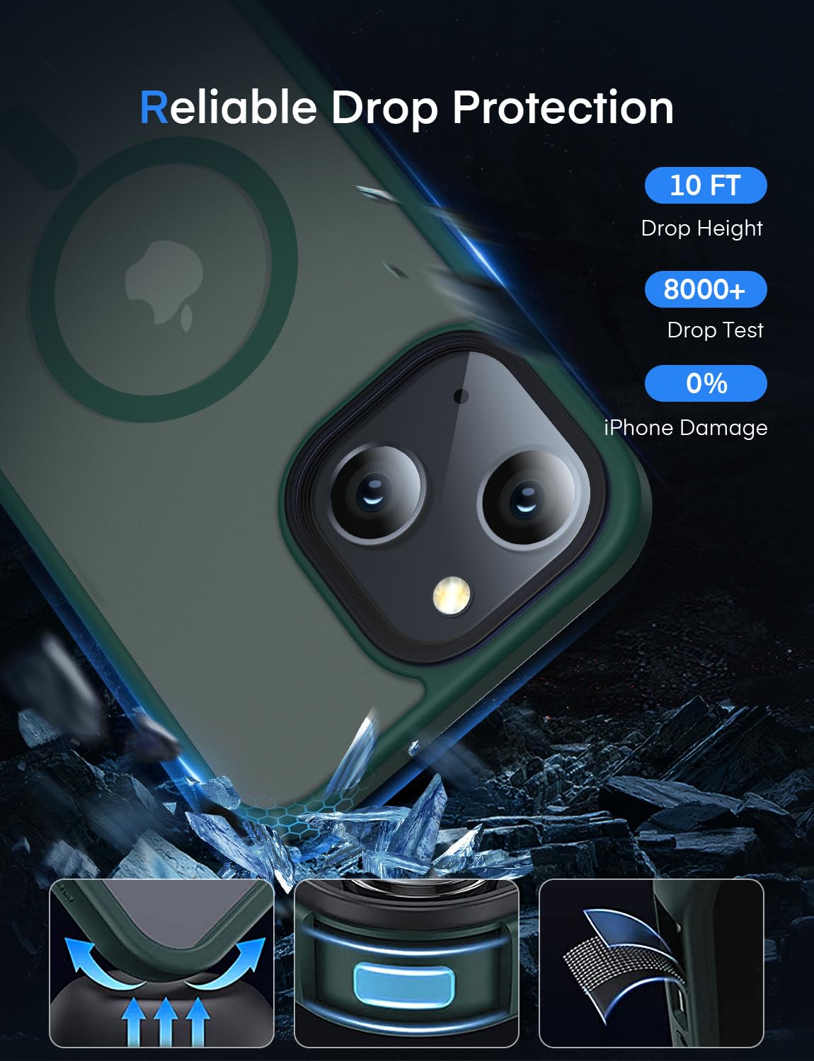 Mgnaooi Magnetic Case for iPhone 13 Mini Case [MIL-Grade Drop Tested & Compatible with MagSafe] Translucent Matte Back with Aluminum Alloy Keys, Shockproof Phone 13 Mini Case 5.4 Inch, Green