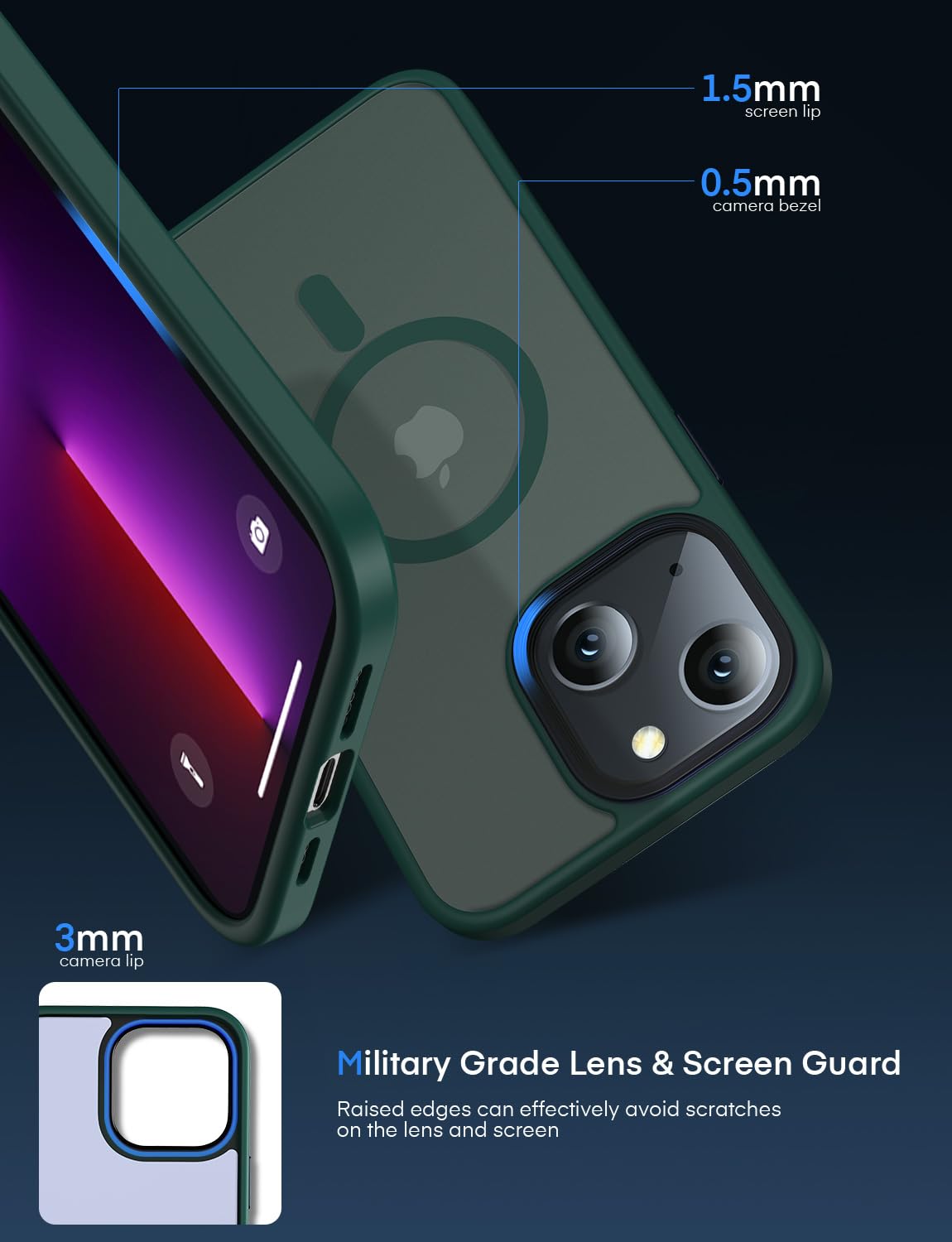 Mgnaooi Magnetic Case for iPhone 13 Mini Case [MIL-Grade Drop Tested & Compatible with MagSafe] Translucent Matte Back with Aluminum Alloy Keys, Shockproof Phone 13 Mini Case 5.4 Inch, Green