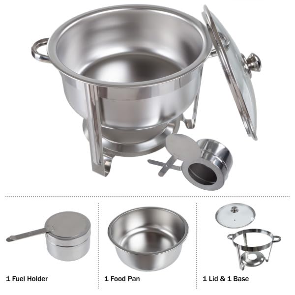 Great Northern Popcorn Chafing Dish QT Water Pan, Fuel Holder, and Stand-Food Warmers for Parties, Round 7.5