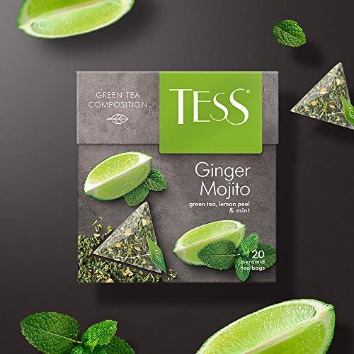 Tess Ginger Mojito Green Tea Composition Lemon Peel and Mint Leaf Tea in 20 Pyramid Sachets