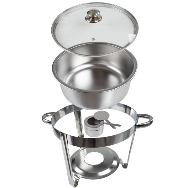 Great Northern Popcorn Chafing Dish QT Water Pan, Fuel Holder, and Stand-Food Warmers for Parties, Round 7.5