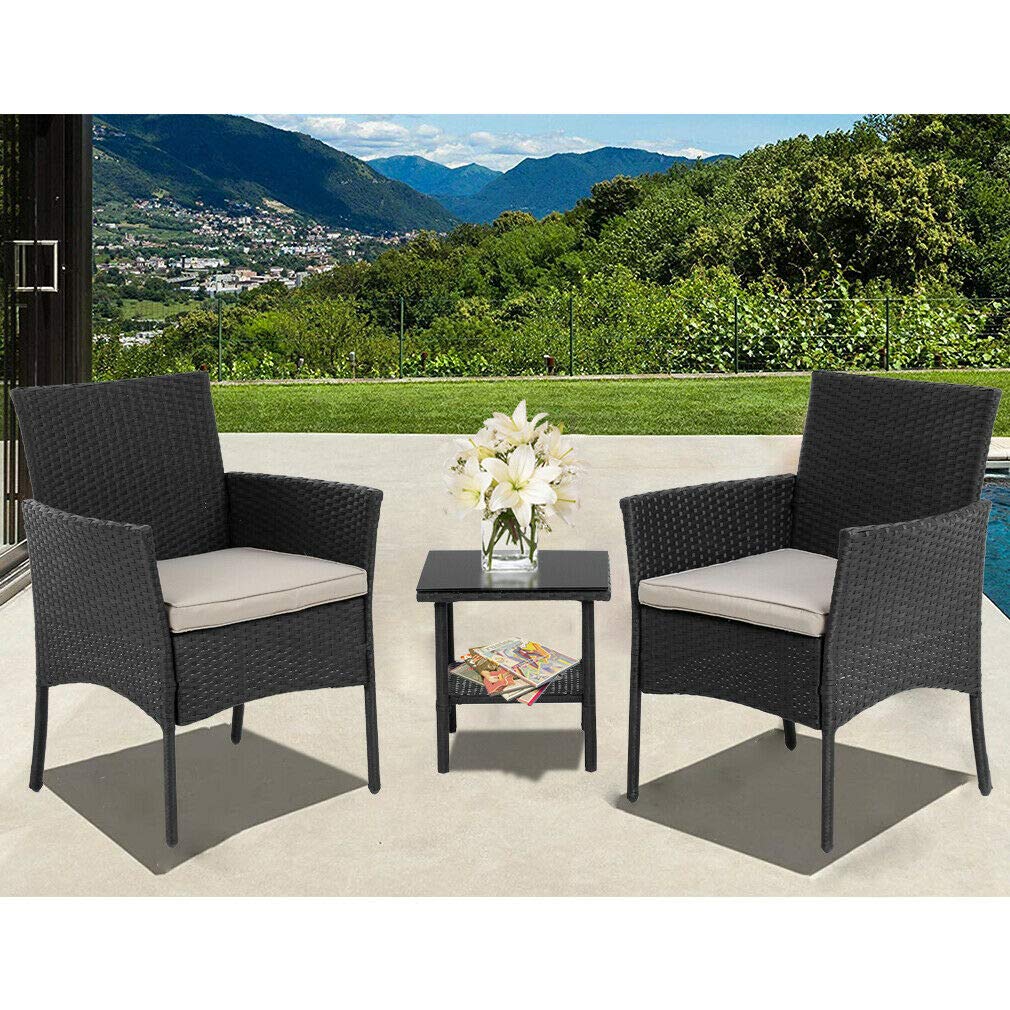 nitipezzo Simple and Elegant Design, Cushions Contemporary Looks, Patio Furniture Sets 3 Pieces Outdoor Bistro Set Rattan Chairs Wicker Conversati