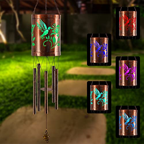 RIMICAB Hummingbird Wind Chime, Solar Wind Chimes, Outdoor LED Garden Lantern Memorial Wind Chime Hanging Home Decor for Garden Patio Yard, Gift for Women Mom Grandma, Christmas Thanksgiving