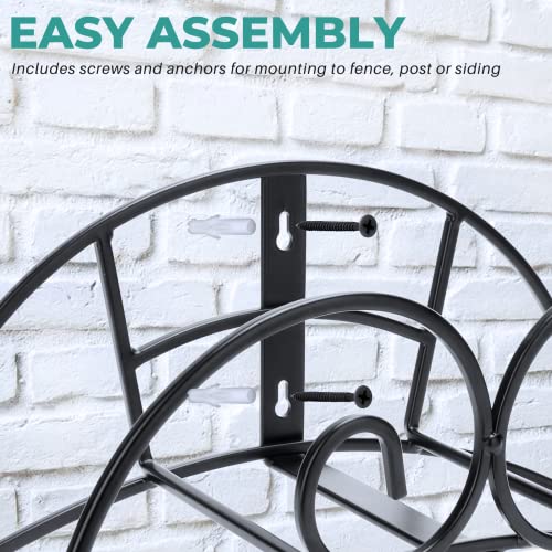 Water Hose Holder Wall Mount, Outdoor Hose Hook, Garden Hose Hanger for Outside, Heavy Duty Metal Hose Organizer Rack, Black
