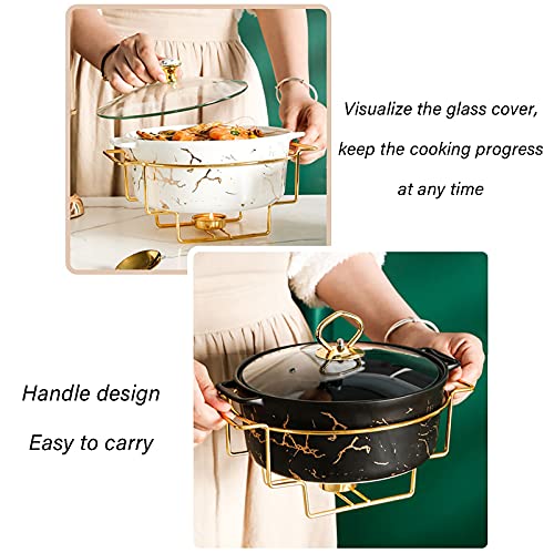 Buffet Warmer Set with Glass Lid - 2 Quart Round Chafing Dish Buffet Set, Ceramic Marble Finish Chafer for Weddings, Parties and Banquets - Perfect for Your Catering Needs