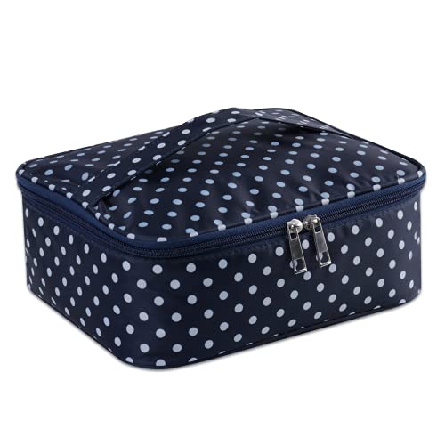 Narwey Travel Makeup Bag with Brush Compartments,Portable Cosmetic Bag,Make up Bag Makeup Organizer Case with Brush Storage for Women(Blue Polka Dot)