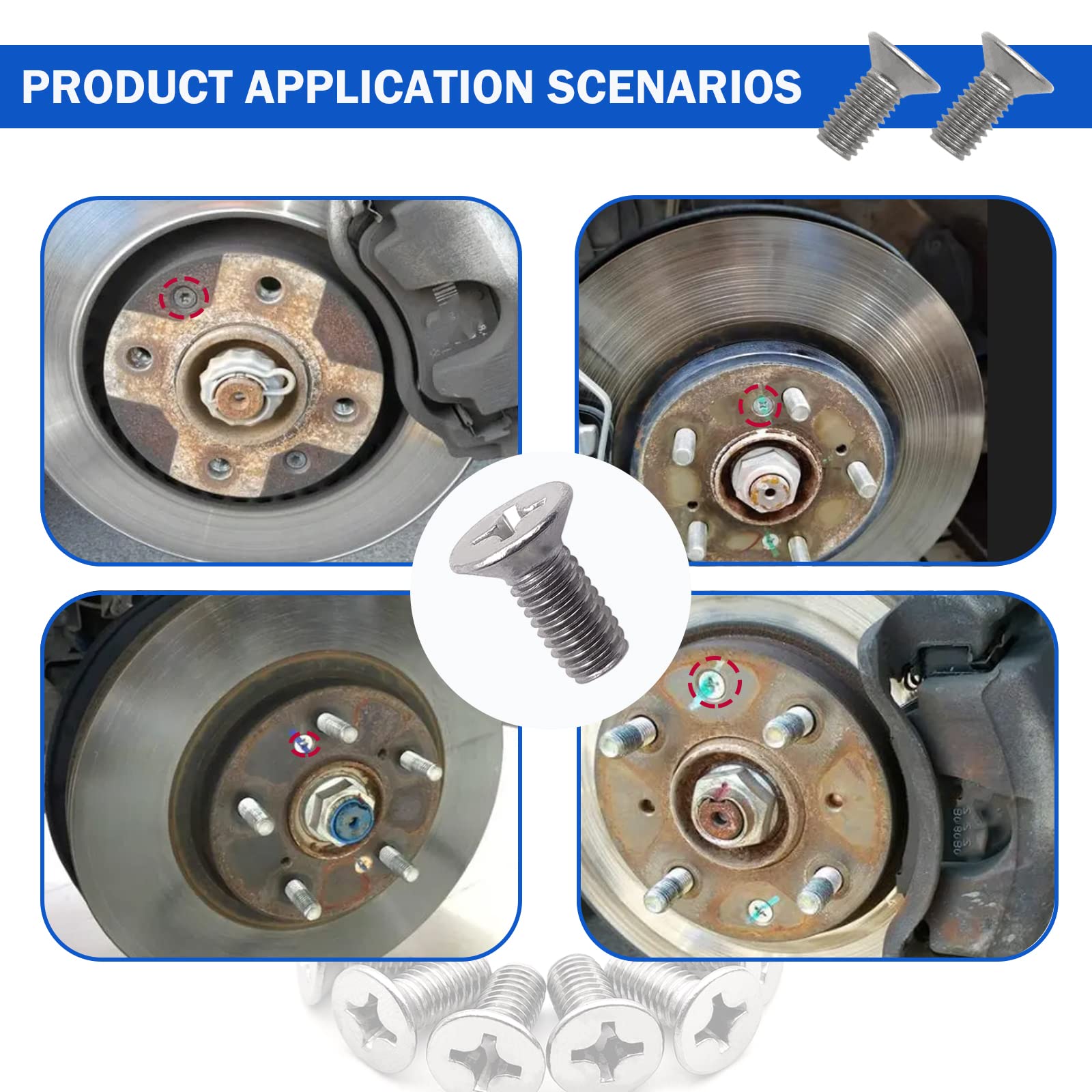 4pcs Stainless Steel Brake Disc Rotor Screws 93600-06014-0H- Compatible With Honda, Acura, Hyundai and Kia Models, Stainless Steel Retaining Screws for Front and Rear