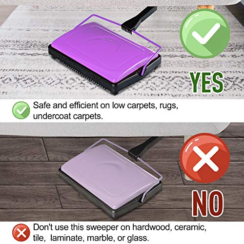 Yocada Carpet Sweeper Cleaner for Home Office Low Carpets Rugs Undercoat Carpets Pet Hair Dust Scraps Paper Small Rubbish Cleaning with a Brush Purple