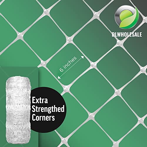 DL Wholesale VineLine Trellis Netting Garden Plant Plastic Trellis Net Roll for Climbing Plants Grow Support Fruits Vegetables, White, 5 ft x 30'