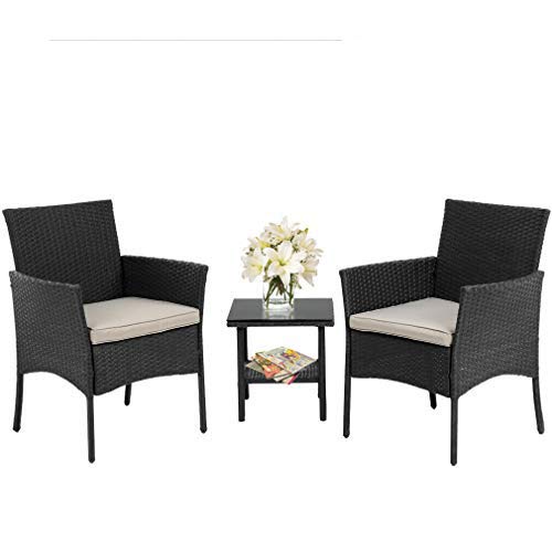 nitipezzo Simple and Elegant Design, Cushions Contemporary Looks, Patio Furniture Sets 3 Pieces Outdoor Bistro Set Rattan Chairs Wicker Conversati