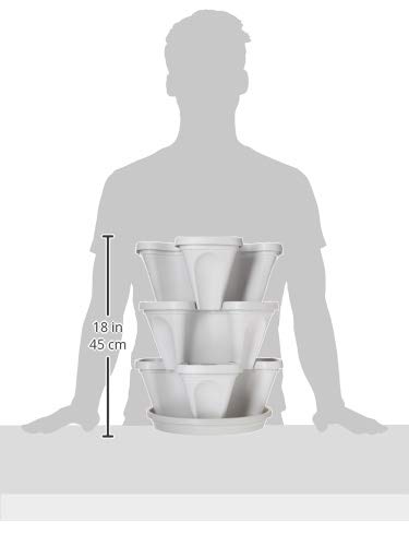 3 Tier Stackable Garden - Indoor / Outdoor Vertical Planter Set - Self Watering Tiers From Top Down - Grow Fresh Herbs In The Kitchen or Patio - Smart Planting Pots - Used for Strawberries Herbs Peppers Flowers and Succulents (Stone)