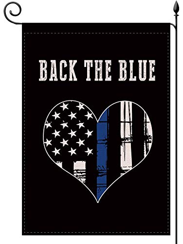 YaoChong Back The Blue Garden Flag,Police Thin Blue Line Heart Black Lives Matter Flag Vertical Double Sided 12.5x18 Inch,Black Civil Rights Love is Love Rustic Farmland Holiday Burlap Outdoor Décor