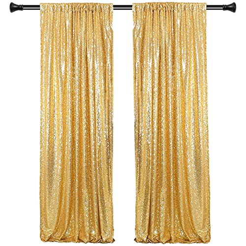 Trlyc Sequin Curtains Backdrops Glitter Gold Backdrop 2 Panels 2FTx8FT