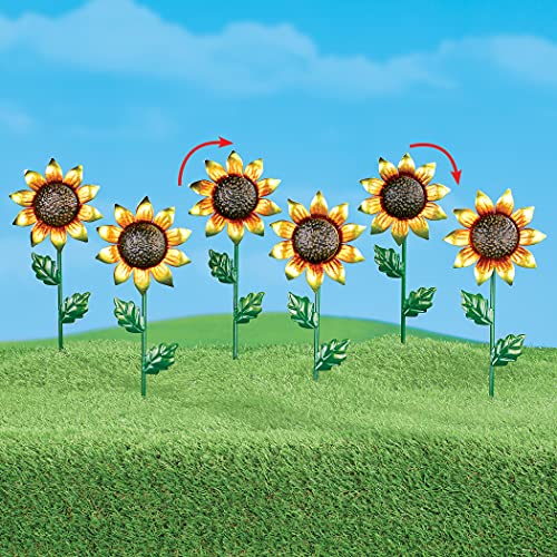 Collections Etc Sunflower Wind Wheel Spinner Garden Stakes - Set of 6