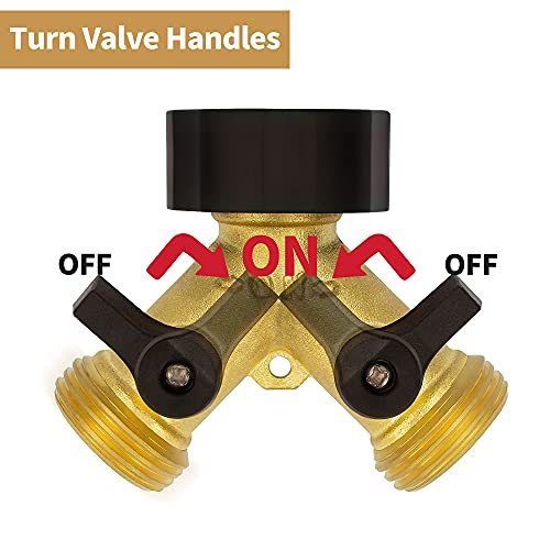 AUTOMAN Hose Splitter 2 Way | Brass Garden Hose Splitter | 100% Rustproof Water Hose Splitter with Adjustable Flow Valves | Seamless Design & 2 Extra Rubber Washers | 3/4" Y Connector Hose Adapter.