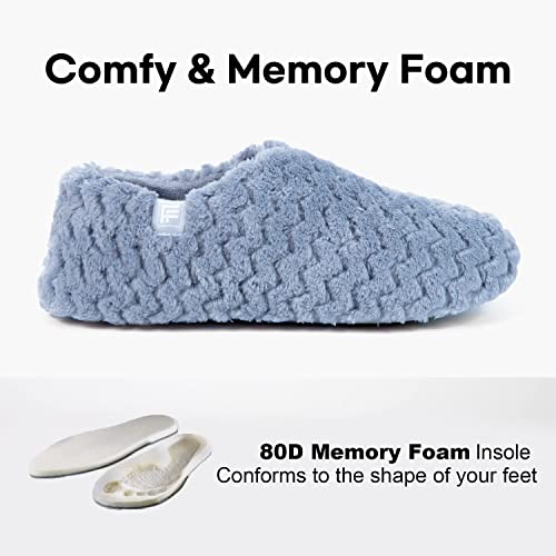 FamilyFairy Women's Memory Foam Slippers Lightweight Cozy Closed Back Slippers Washable House Shoes Indoor Outdoor Blue, 8-9