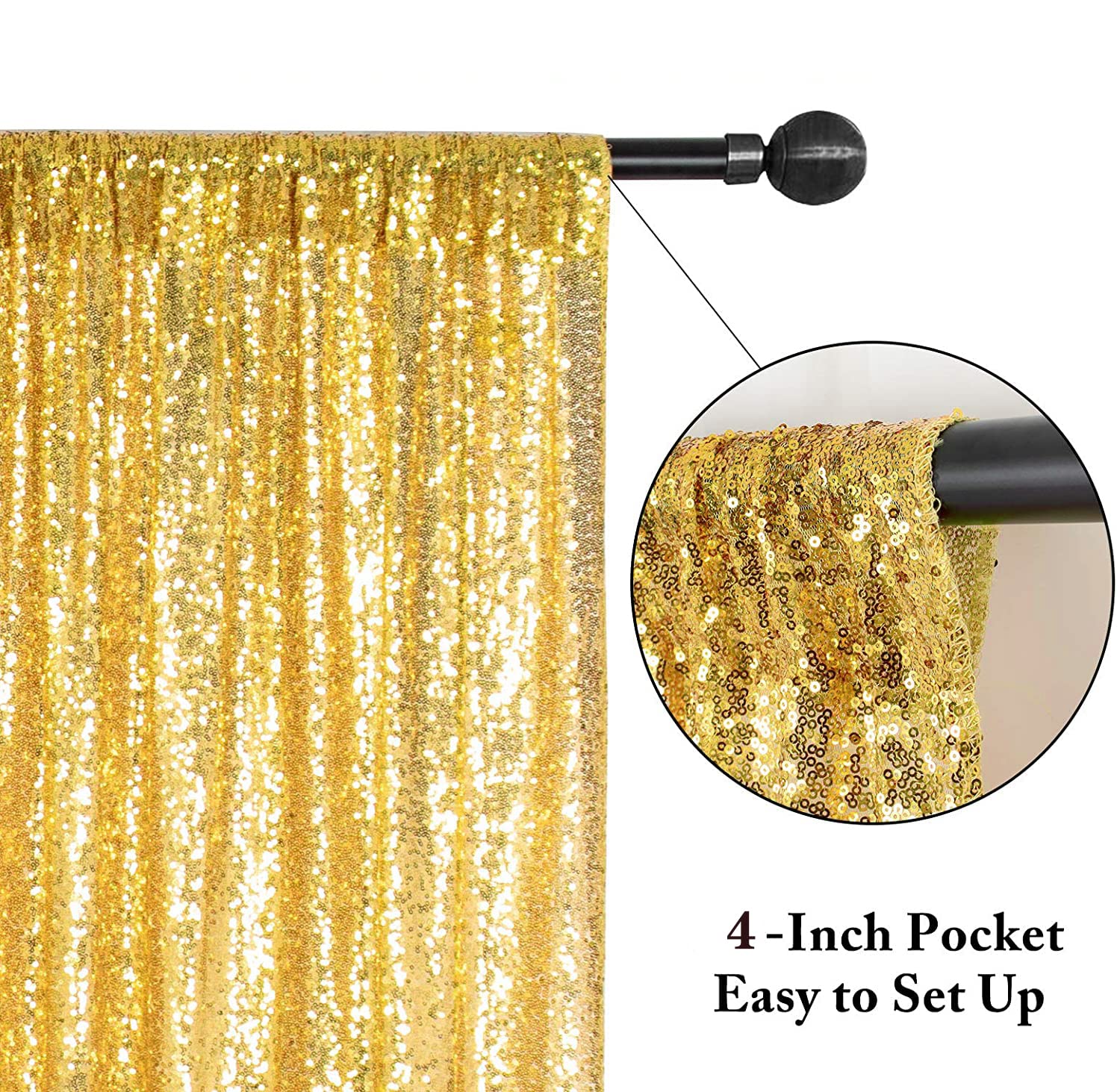 Eternal Beauty Gold Sequin Backdrop, 6x8 Ft Glitter Background Curtains for Shimmer Photography Party Wedding Birthday Back Drop Decor