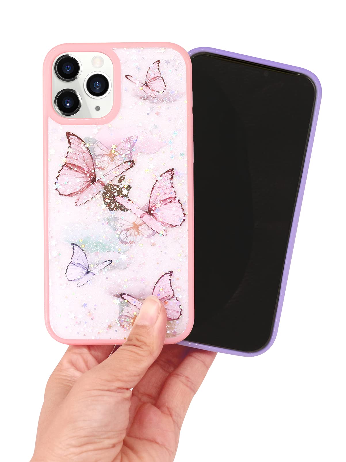 MUNDULEA Compatible with iPhone 13 Mini case Butterfly Clear Bling Women Girl Cute Soft TPU Fashion Cover for iPhone 13 Mini (Butterfly Pink)