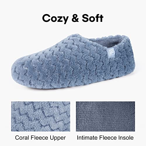 FamilyFairy Women's Memory Foam Slippers Lightweight Cozy Closed Back Slippers Washable House Shoes Indoor Outdoor Blue, 8-9