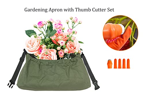 SLDHR Harvest Gardening Apron with Thumb Cutter Set,Garden Weeding Foraging Bag for Eggs Gather Vegetables Flowers Herbs Berries (Green)
