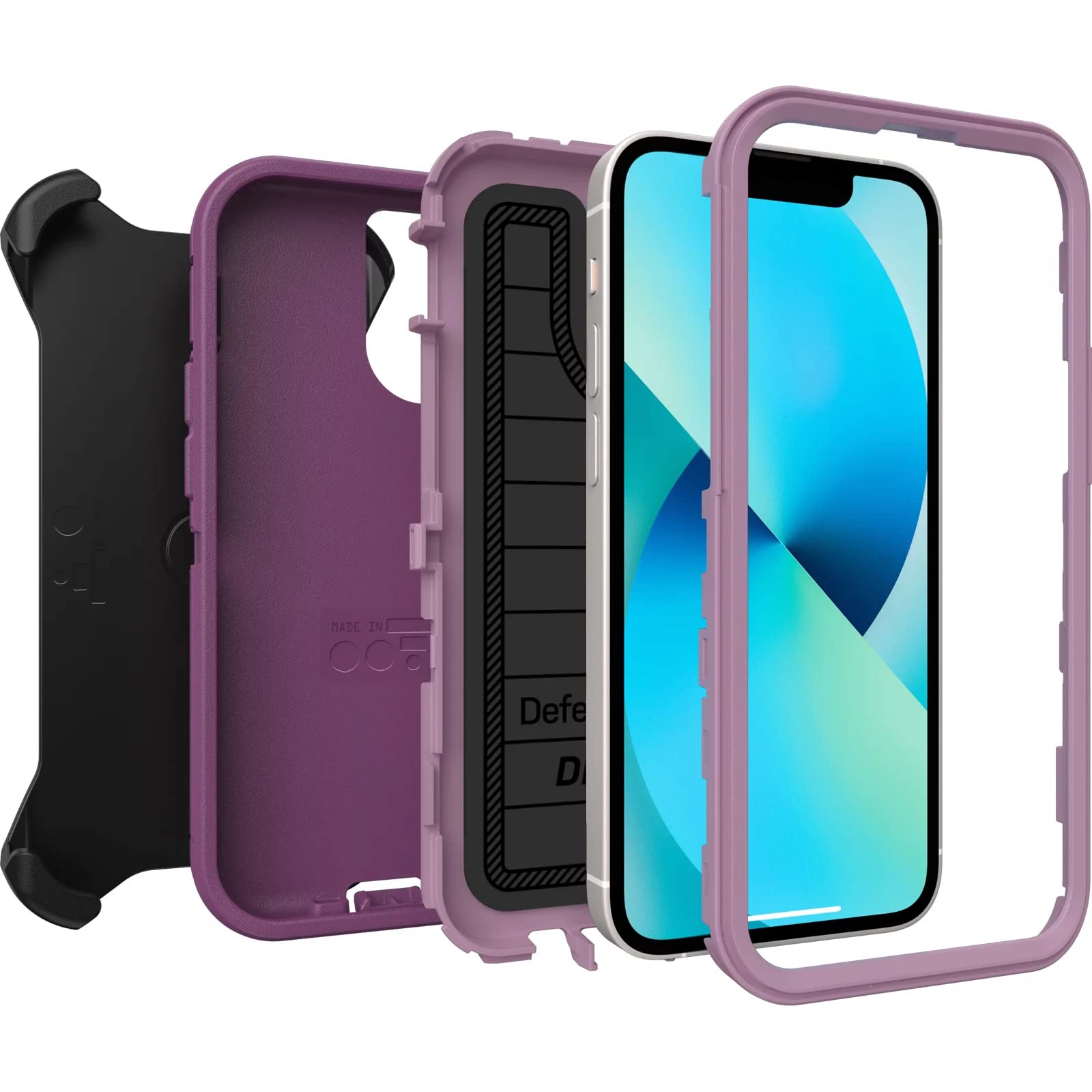 OtterBox Defender Series Screenless Edition Case for iPhone 13 Mini & iPhone 12 Mini (Only) - Holster Clip Included - Microbial Defense Protection - Non-Retail Packaging - Happy Purple