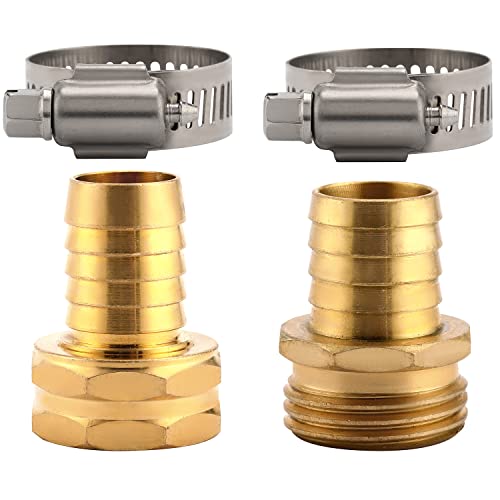 Sanpaint Brass Garden Hose Connector Repair Mender Kit with Stainless Clamp,Fits 3/4" Water Hose Fitting