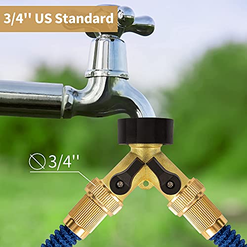 AUTOMAN Hose Splitter 2 Way | Brass Garden Hose Splitter | 100% Rustproof Water Hose Splitter with Adjustable Flow Valves | Seamless Design & 2 Extra Rubber Washers | 3/4" Y Connector Hose Adapter.