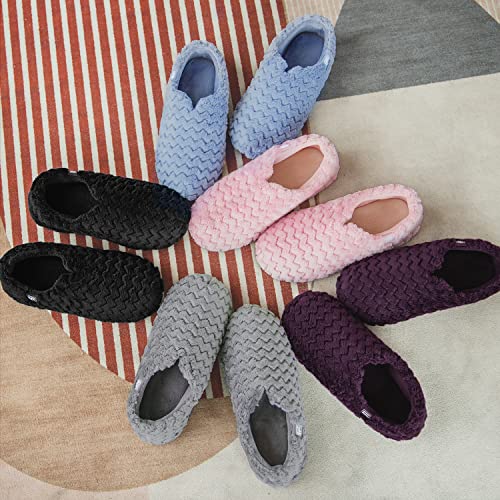 FamilyFairy Women's Memory Foam Slippers Lightweight Cozy Closed Back Slippers Washable House Shoes Indoor Outdoor Blue, 8-9